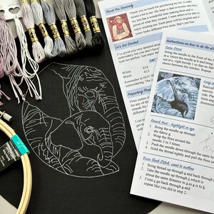 Elephant Embroidery Kit, Complete Kit, Detailed Instructions, DMC Floss ...