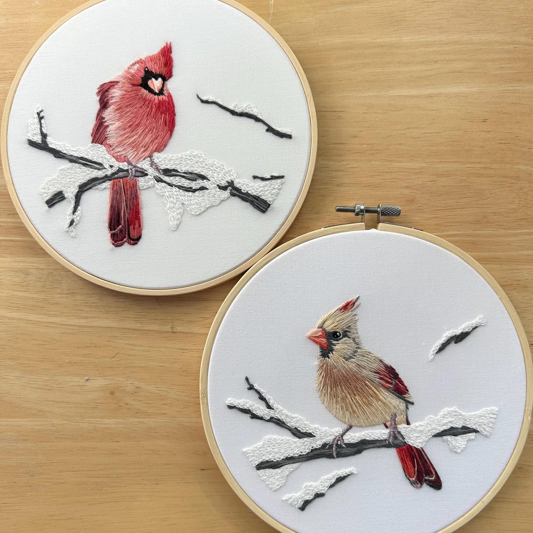 Bundled Embroidery Kit, Male & Female Cardinals, Complete Kit, Detailed ...