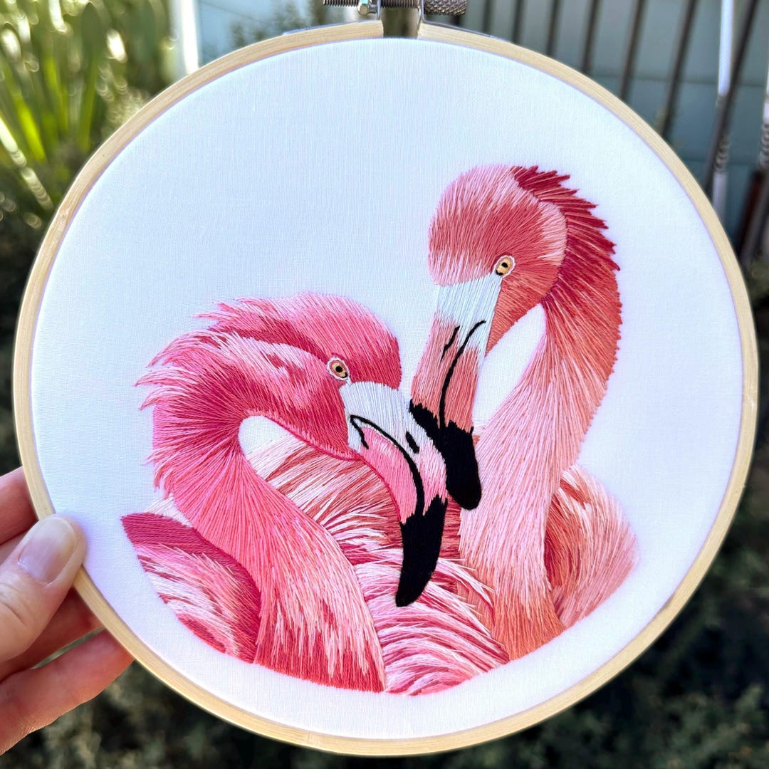 Flamingo Embroidery Kit: Hand Embroidered Craft Project - Etsy