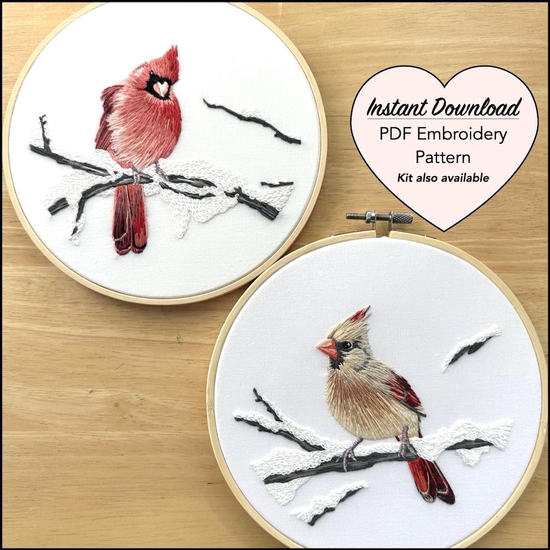 Cardinal Embroidery PDF Pattern: Male & Female Bird Design (digital ...