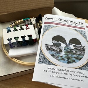 Loon Embroidery Kit, Complete Kit, Detailed Instructions, DMC Floss ...