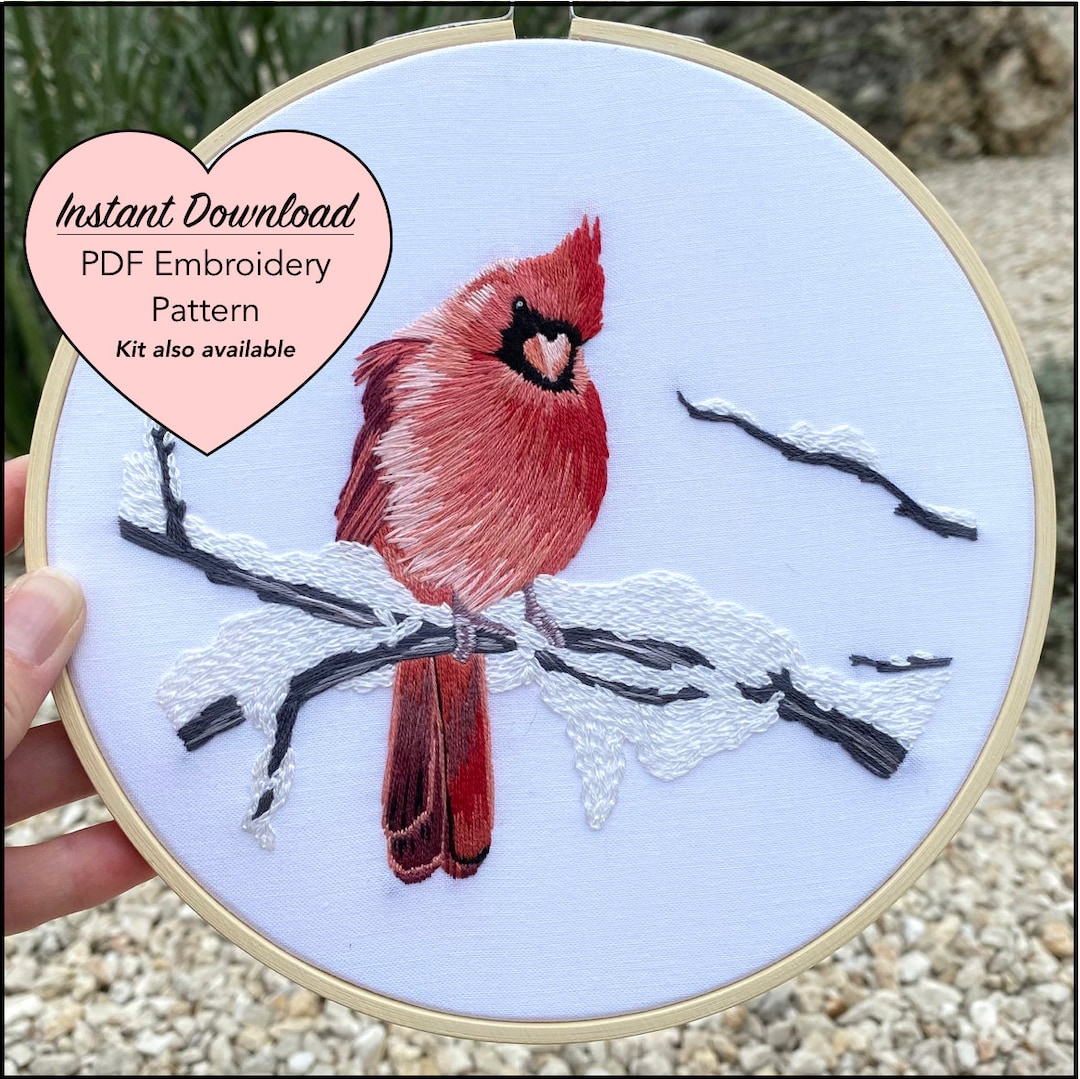 Cardinal Embroidery Pattern, Detailed Instructions, Stitch Guide ...