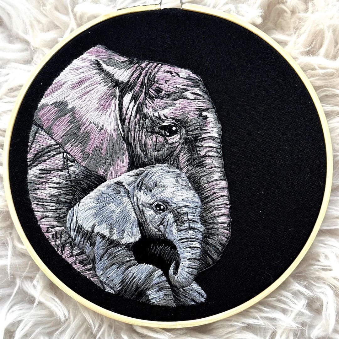 Elephant Embroidery Kit, Complete Kit, Detailed Instructions, DMC Floss ...