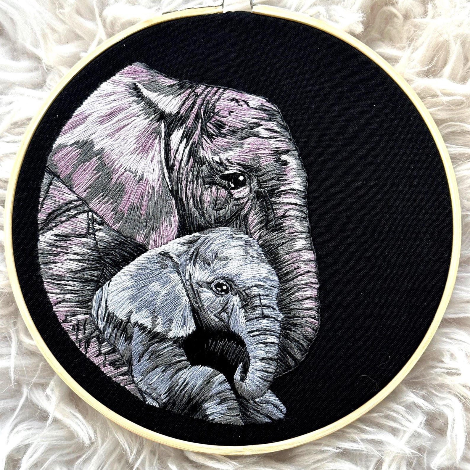 Elephant Embroidery Kit, Complete Kit, Detailed Instructions, DMC Floss ...