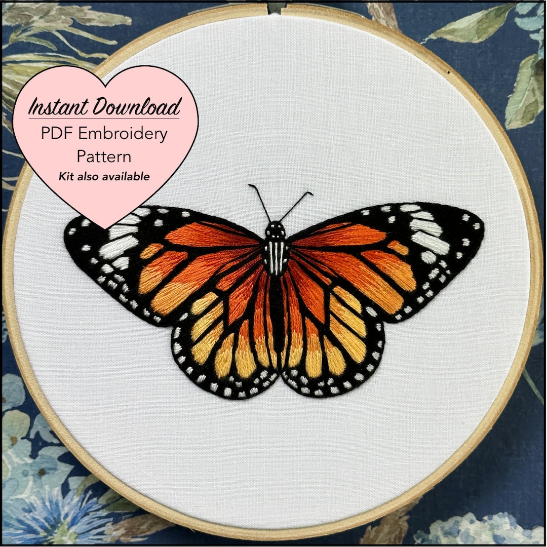 Butterfly Embroidery Pattern, Monarch Butterfly, Detailed Instructions ...
