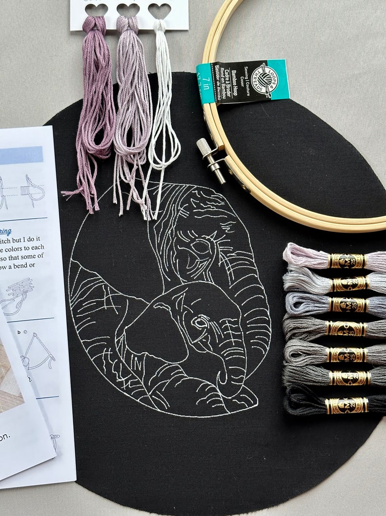 Elephant Embroidery Kit Complete Kit Detailed Instructions - Etsy