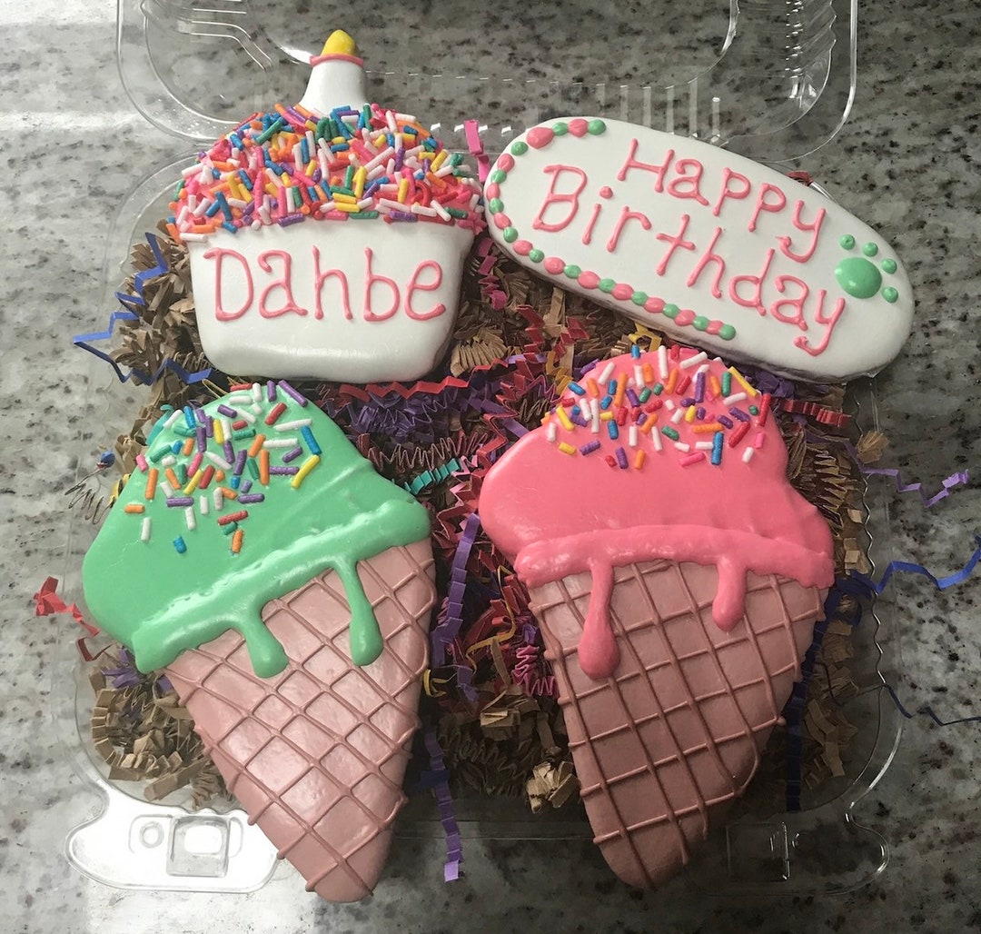 Customized Personalized Ice Cream Cone Treat Box - Dog Happy Birthday ...