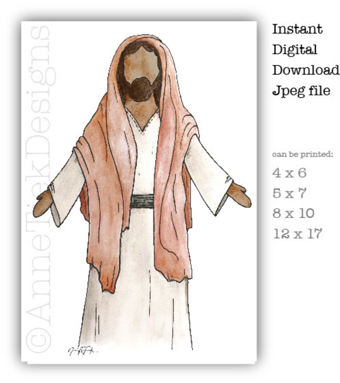 Red Watercolor Jesus Christ: Faceless, Hand-painted, Authentic, Darker ...