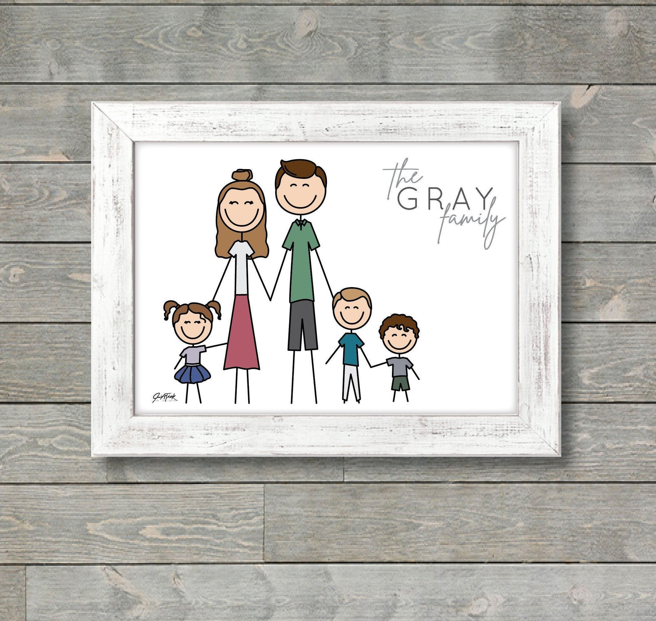Custom Family Portrait of 5-6: Stick Figure Family (+ Pets!). Family ...