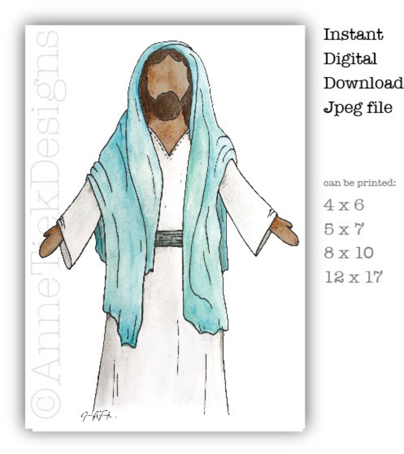 Blue Watercolor Jesus Christ: Faceless, Hand-painted, Authentic, Darker ...