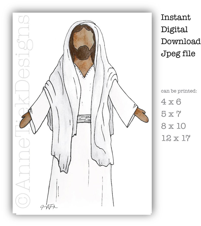 White Watercolor Jesus Christ: Faceless, Hand-painted, Authentic ...