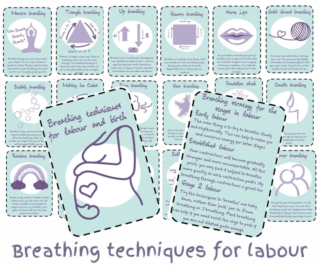 Breathing Techniques for Labour and Birth, Printable Flash Cards Blues ...