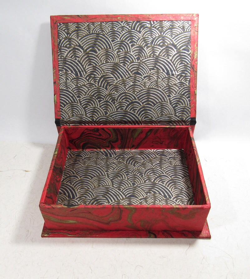Handmade Treasure Box With Marbelized Paper in Red, Gold and Black for ...