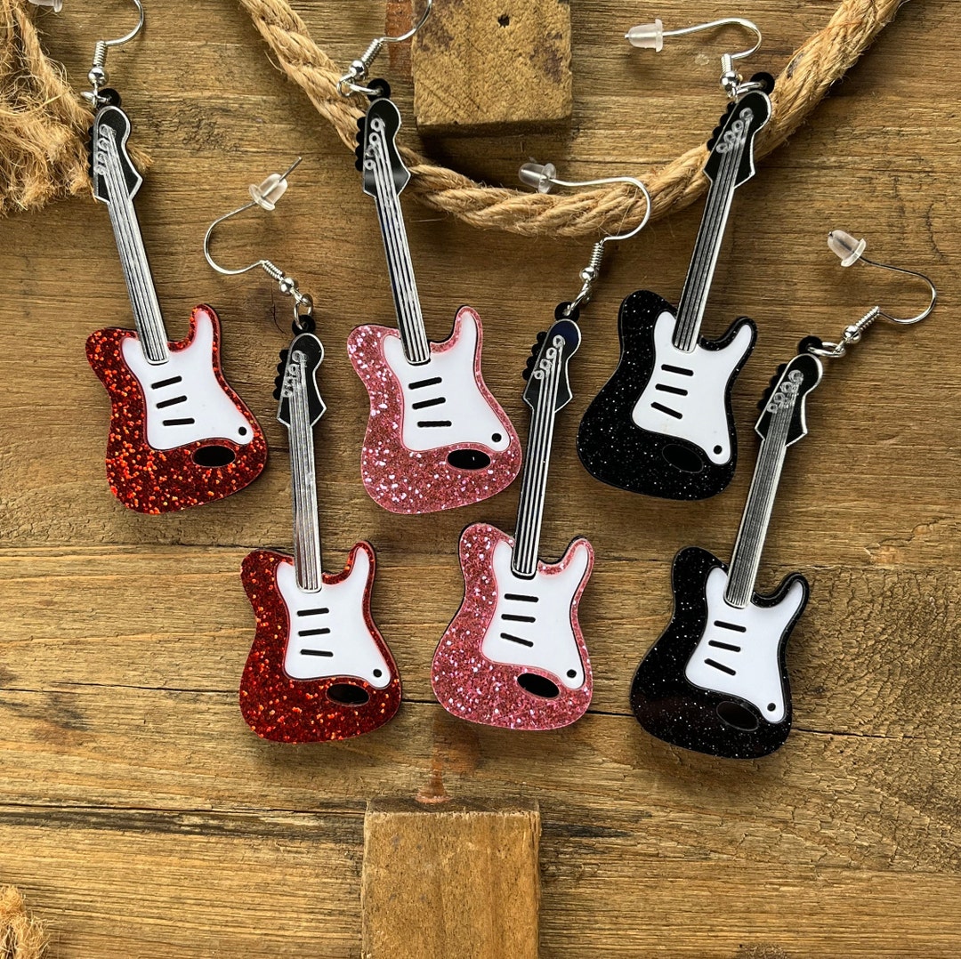 Acrylic Glitter Electric Guitar Earrings, Guitar Earrings, Electric ...