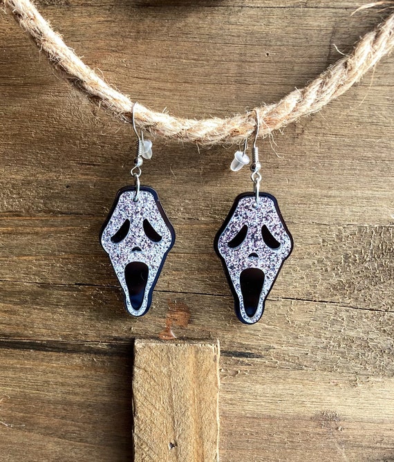 Acrylic Silver Glitter Scream Mask Earrings Scream Mask - Etsy