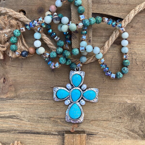 Turquoise Cross Bead - Etsy