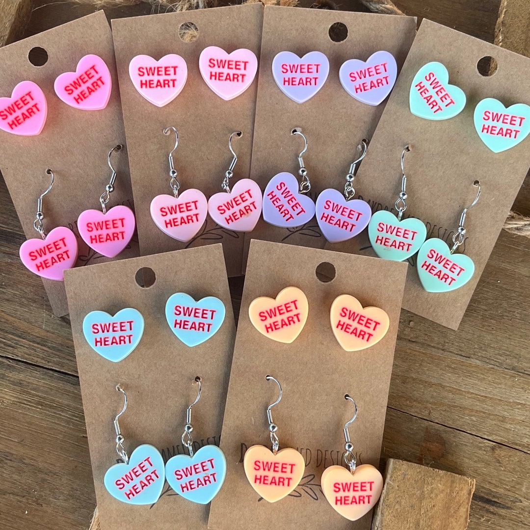 Sweetheart Valentines Conversation Candy Earrings, Valentines Candy ...