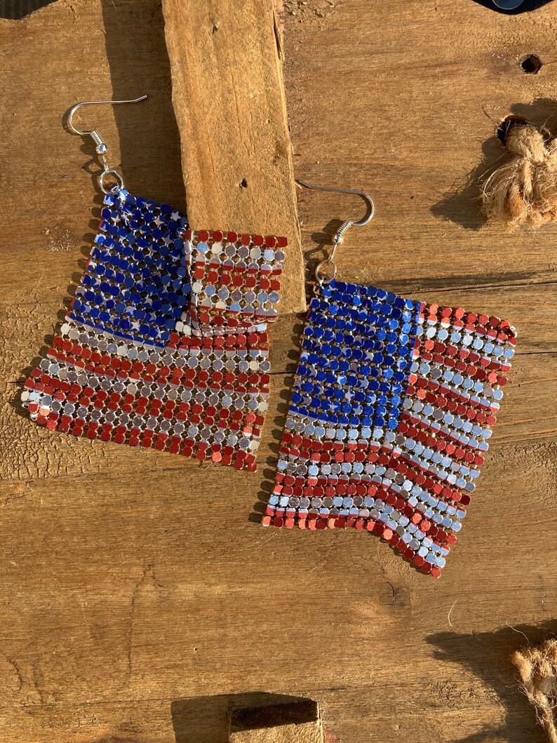 American Flag Flowing Earrings Flag Earrings Red Silver and - Etsy