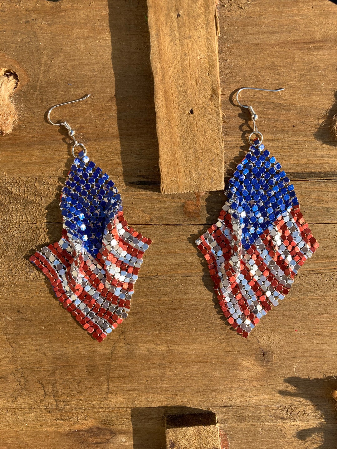 American Flag Flowing Earrings Flag Earrings Red Silver and - Etsy