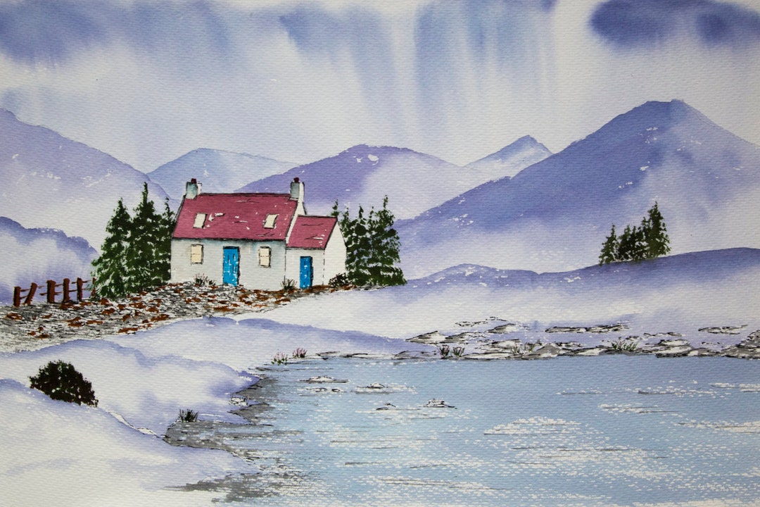 Original Scottish Highlands Watercolour Painting of a Croft House in ...