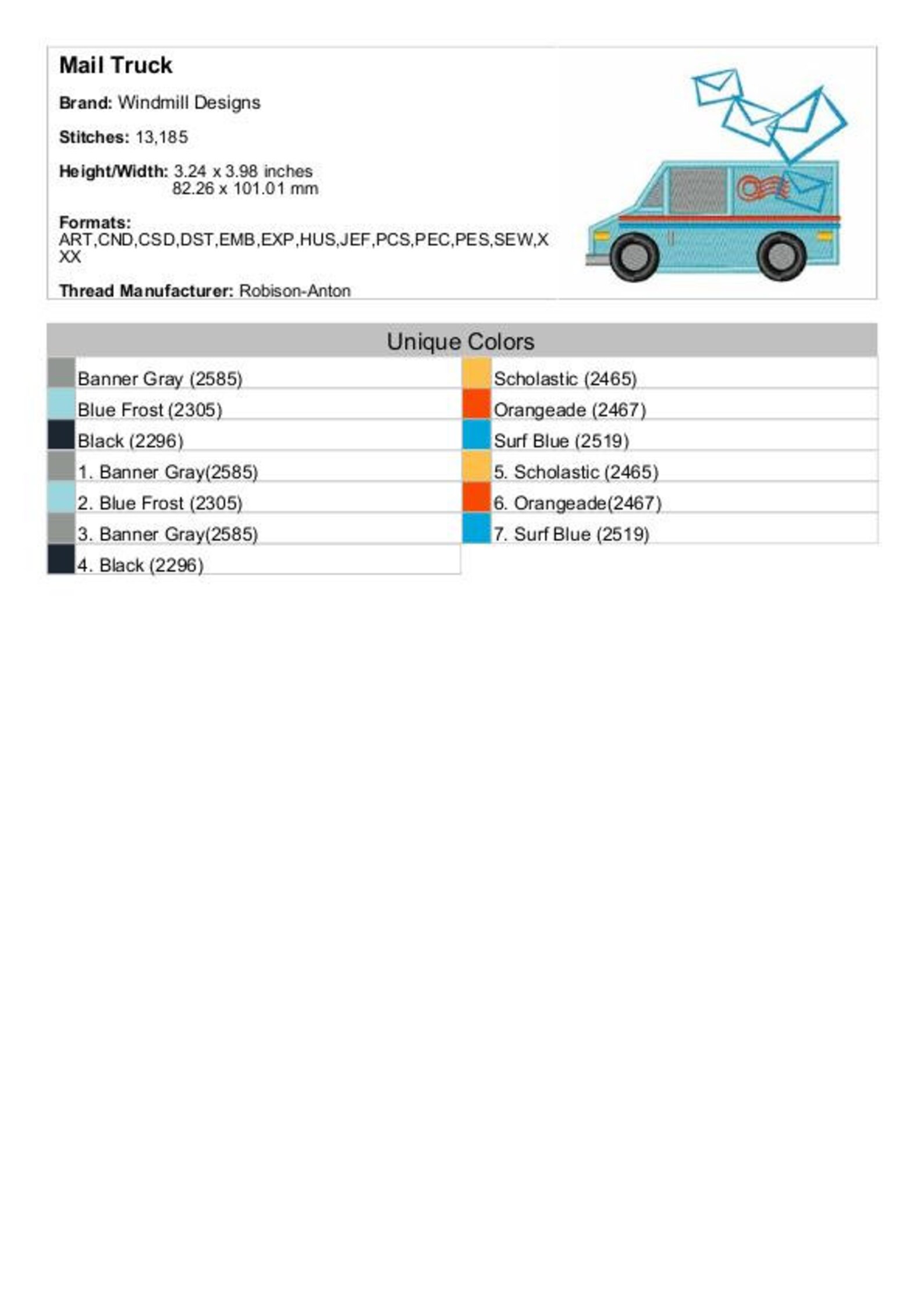 Mail Truck Machine Embroidery Design Embroidery Designs | Etsy