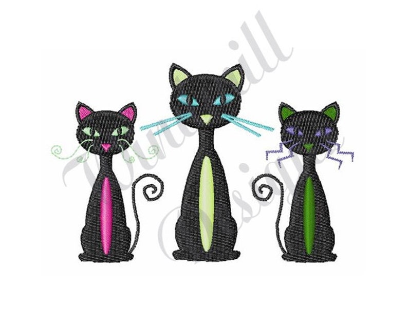 Three Black Cats machine Embroidery Design Embroidery | Etsy