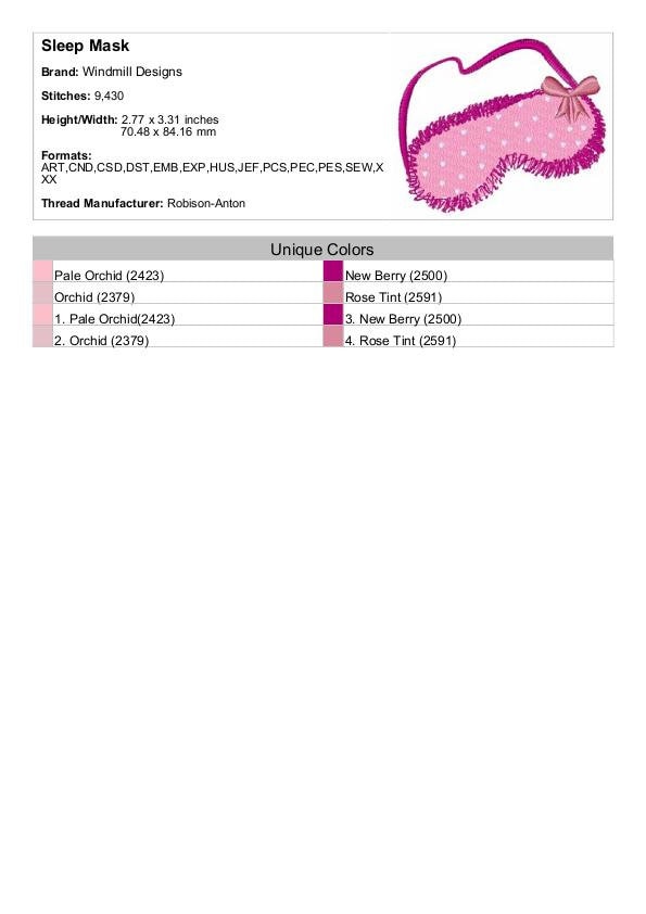 Sleep Mask Blindfold Machine Embroidery Design, Embroidery Designs ...