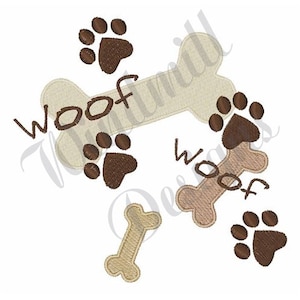 Dog Bones and Paws Woof Woof - Machine Embroidery Design - Etsy
