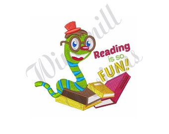Bookworm Embroidery Design Instant Download - Etsy