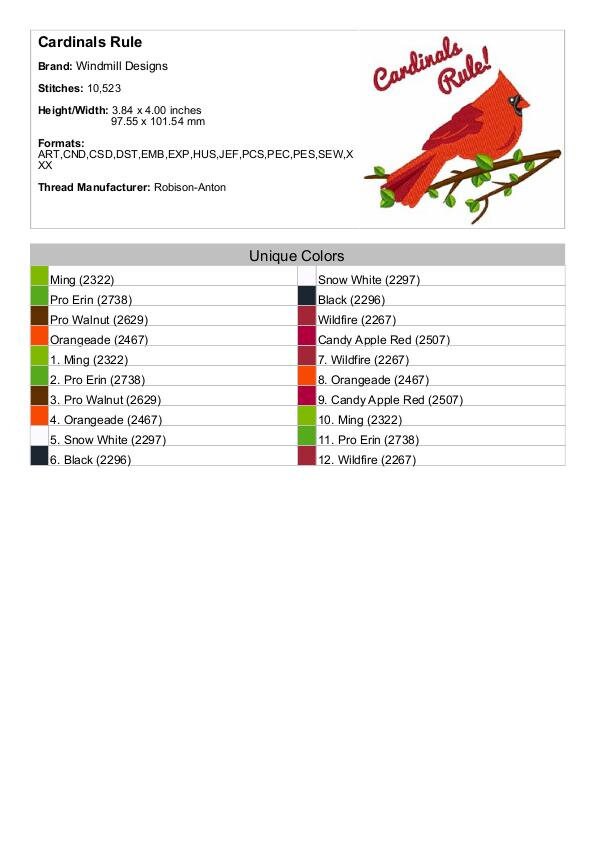 Cardinals Rule Machine Embroidery Design Embroidery | Etsy