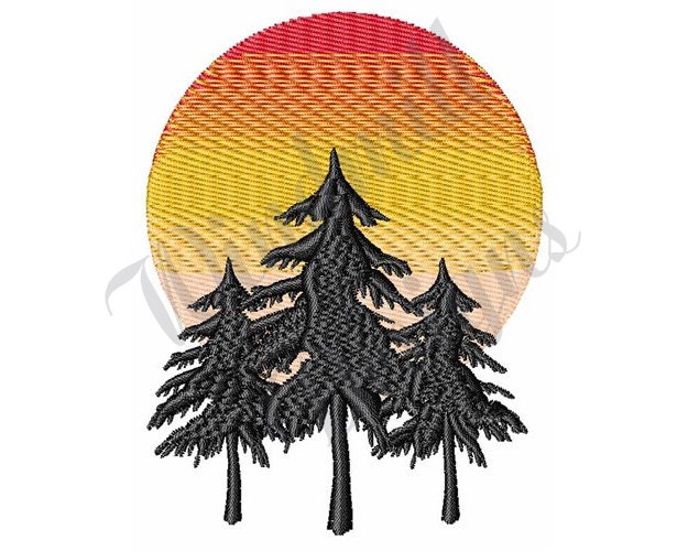 Moon Evergreen Trees Machine Embroidery Design Embroidery - Etsy