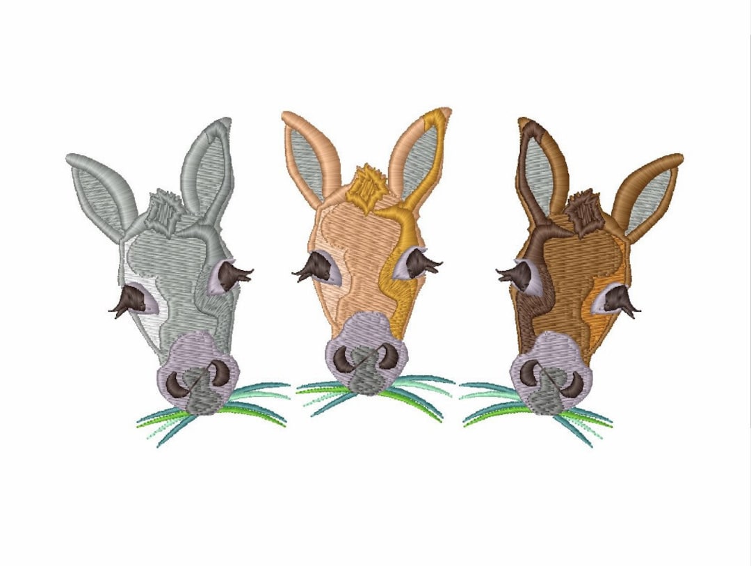 Three Donkey Heads Machine Embroidery Design, Embroidery Designs ...