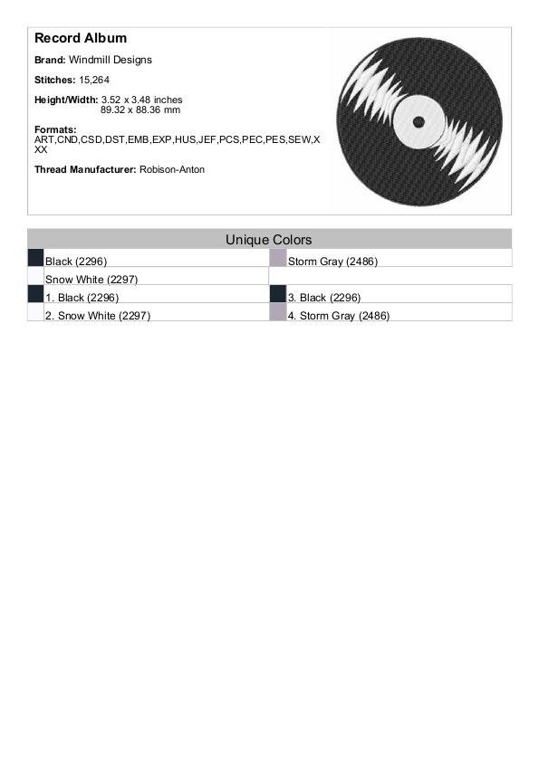 Vinyl Record - Machine Embroidery Design, Embroidery Designs, Machine ...