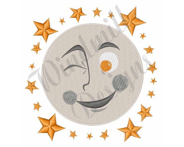 Moon Winking Machine Embroidery Design Embroidery Designs | Etsy