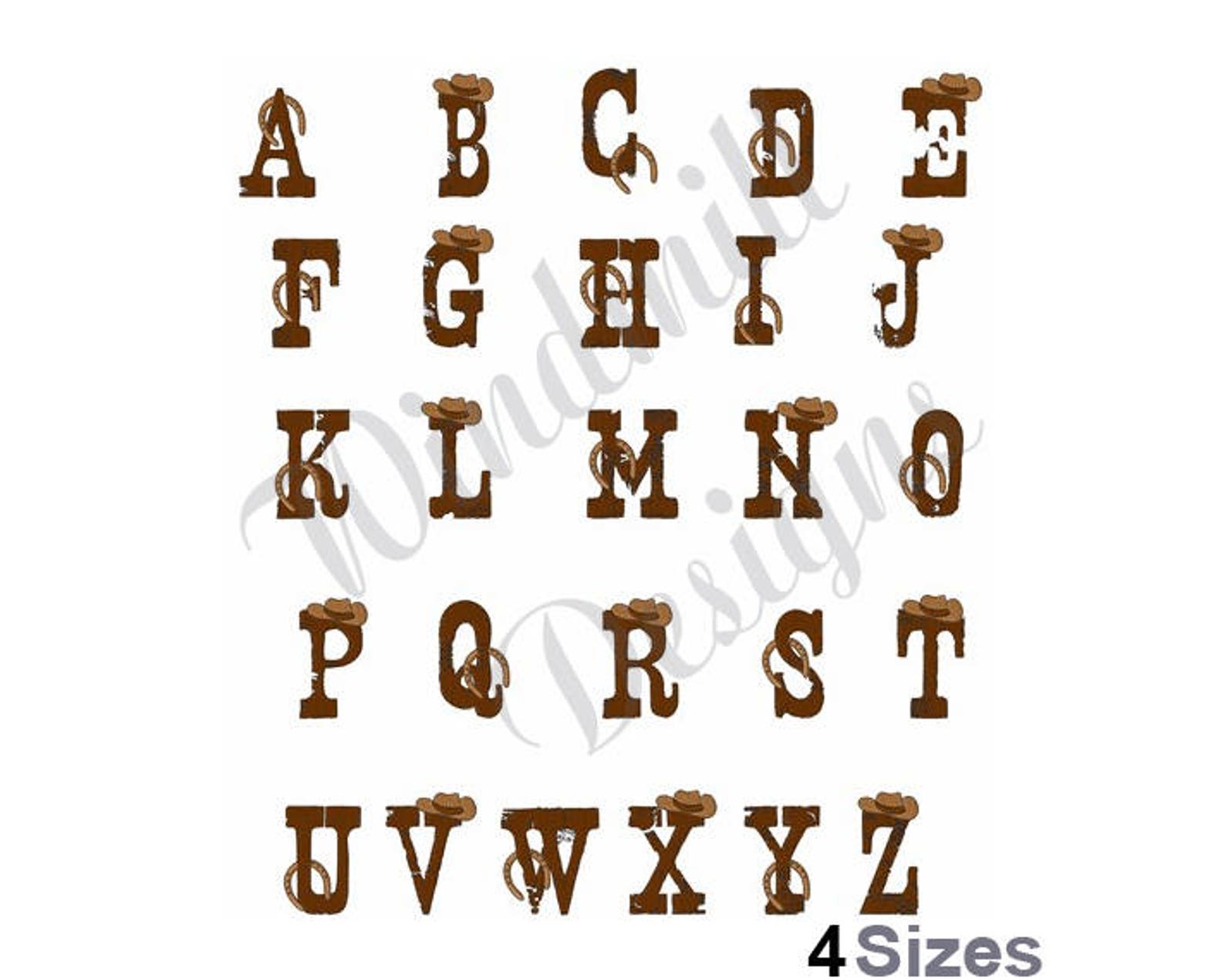 Cowboy Western Machine Embroidery Font Embroidery Alphabet | Etsy