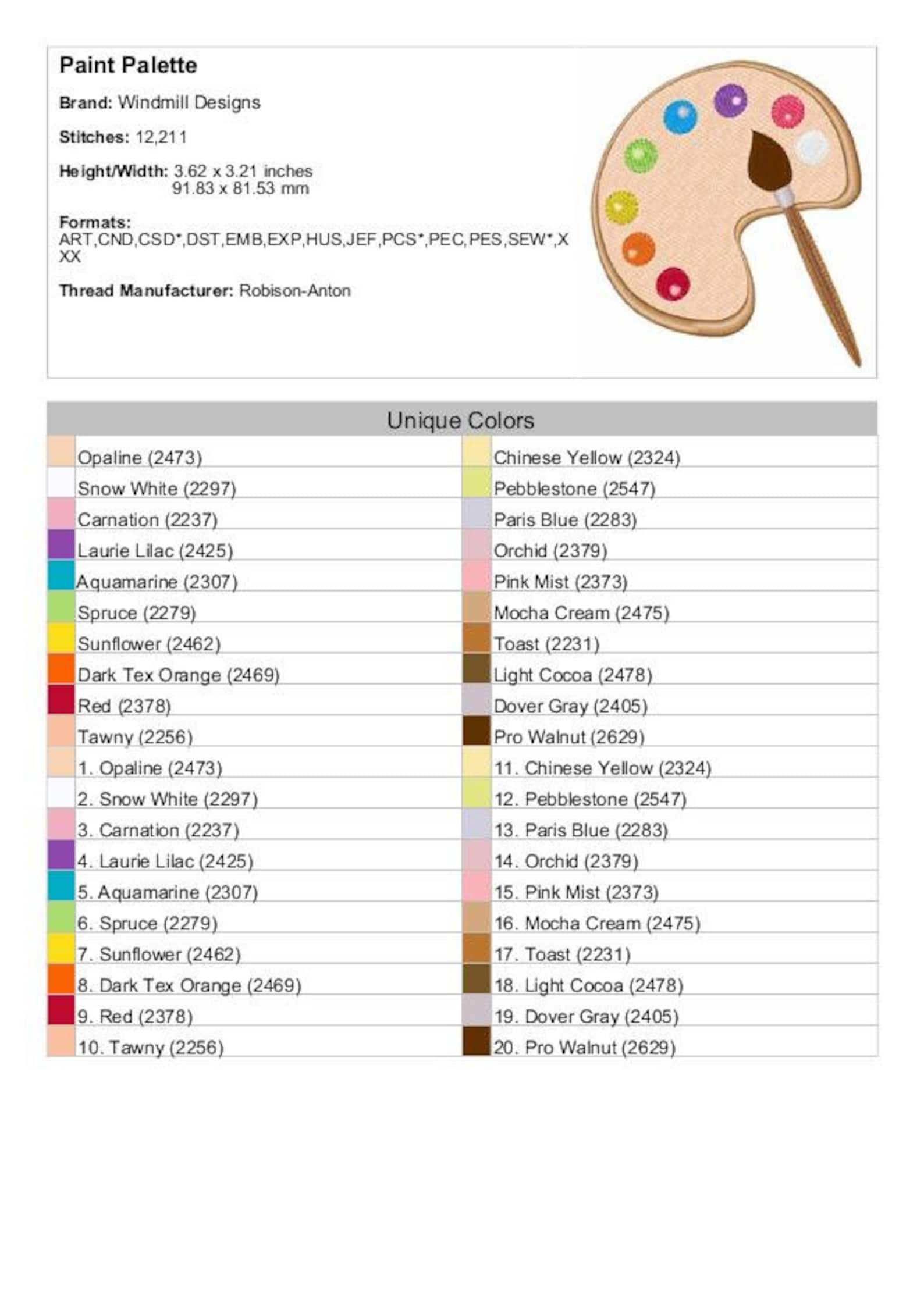 Paint Palette Machine Embroidery Design Embroidery Designs | Etsy