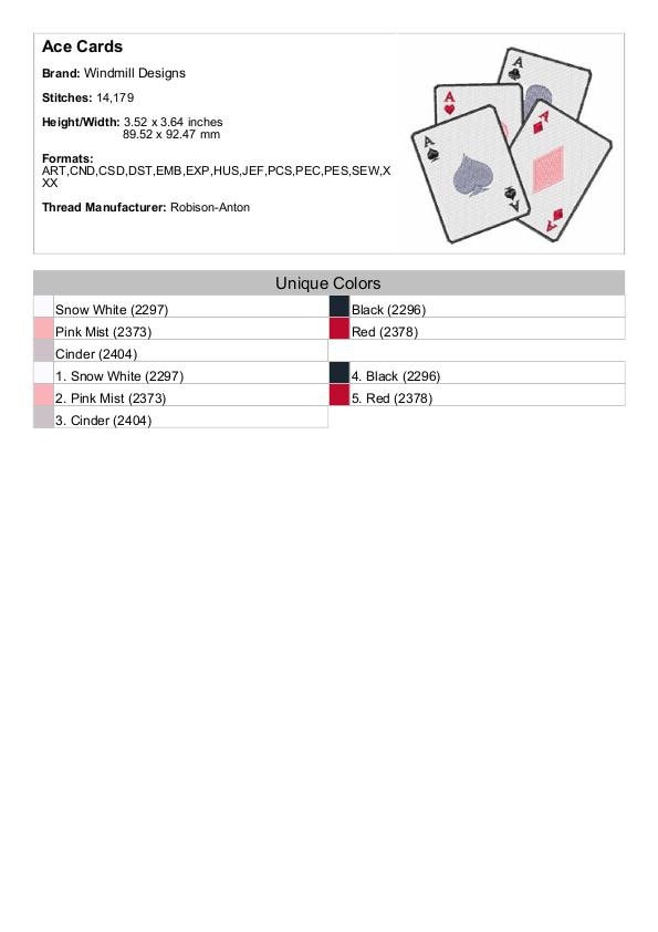 Four Aces Machine Embroidery Design Embroidery Designs | Etsy