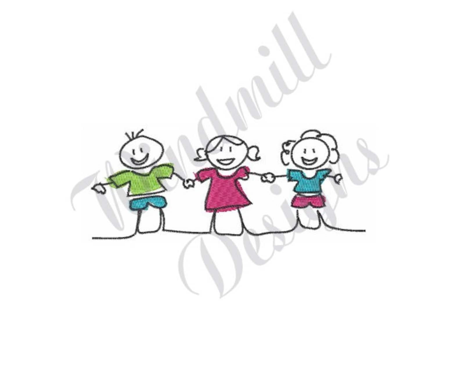 Stick Figure Children Machine Embroidery Design, Embroidery Designs ...