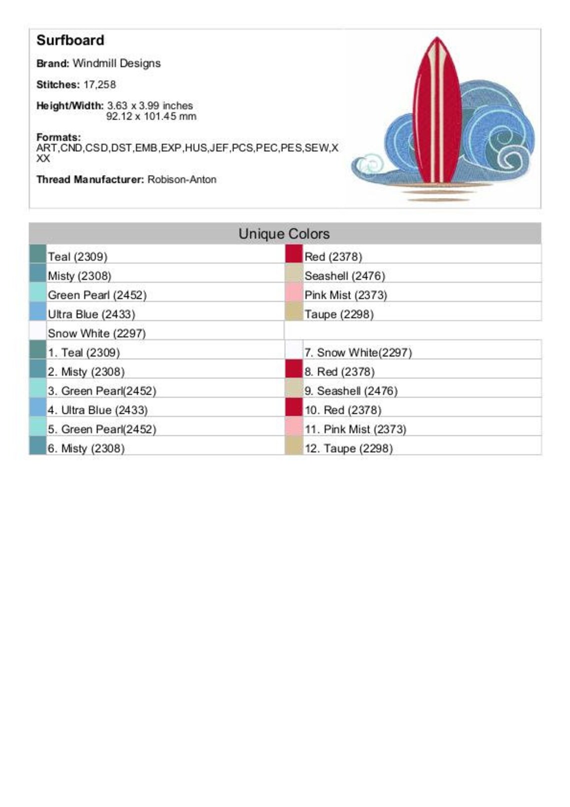 Surfboard Machine Embroidery Design Embroidery Designs | Etsy