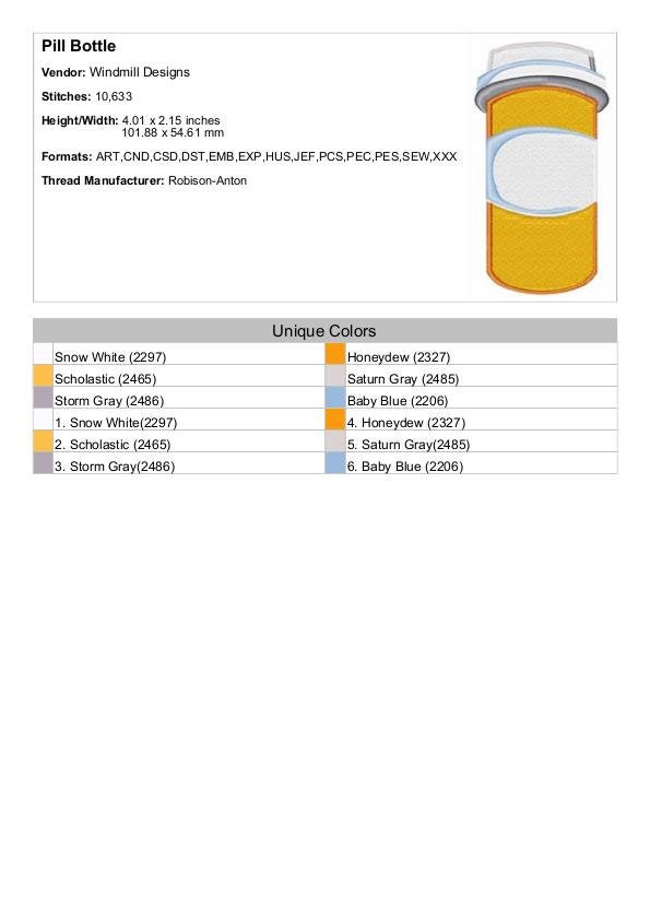 Pill Bottle - Machine Embroidery Design, Embroidery Designs, Machine ...