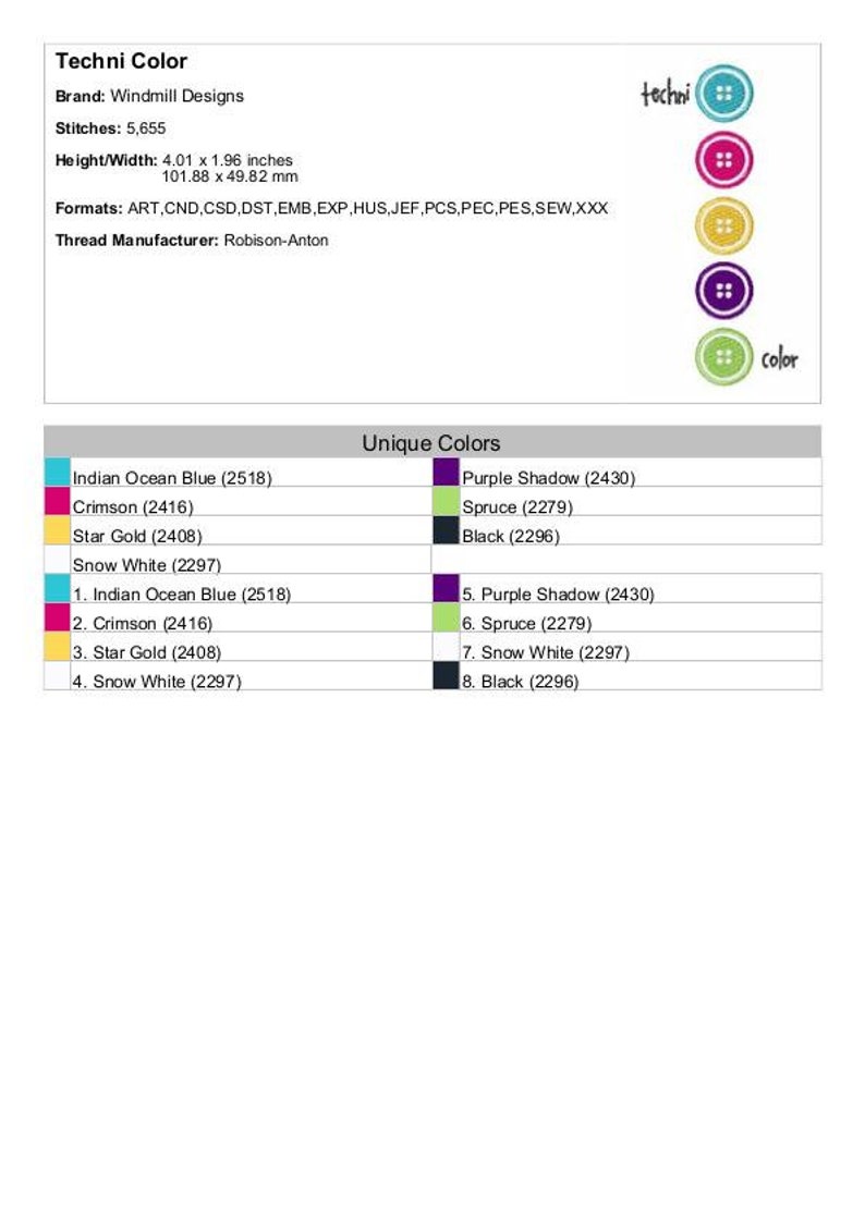 Techni Color Buttons Machine Embroidery Design Embroidery | Etsy