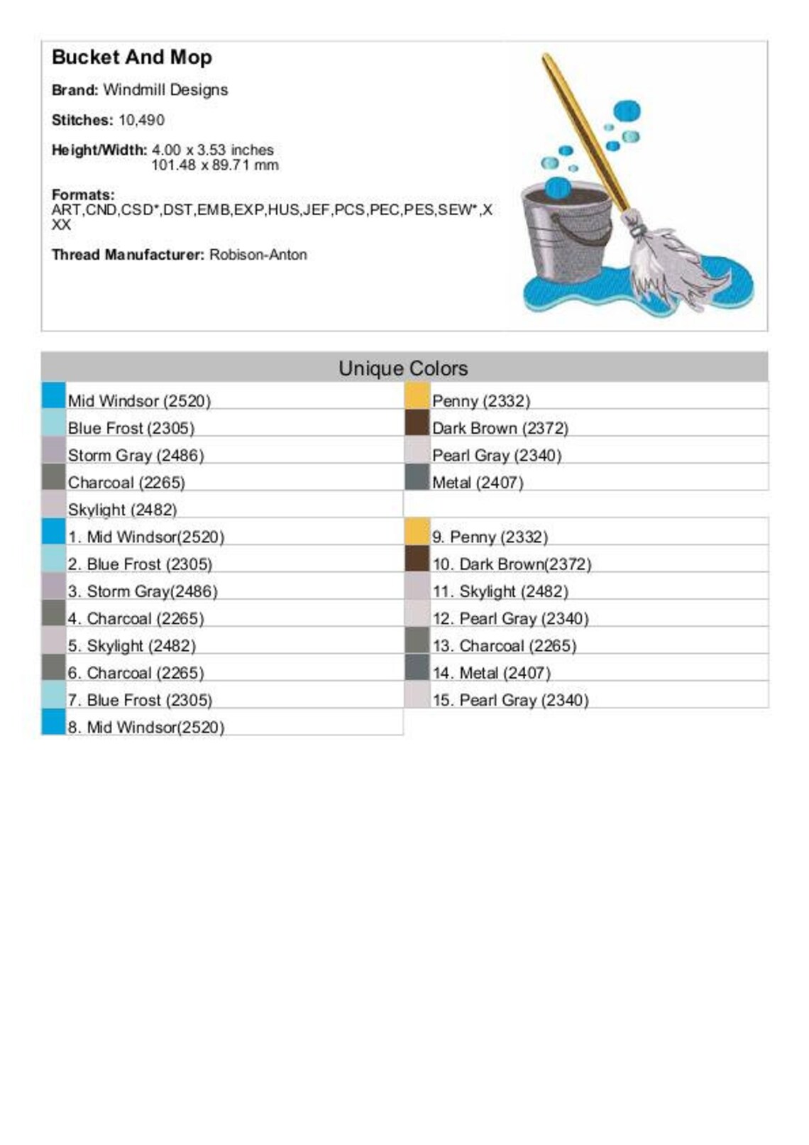 Mop and Bucket Machine Embroidery Design Embroidery - Etsy