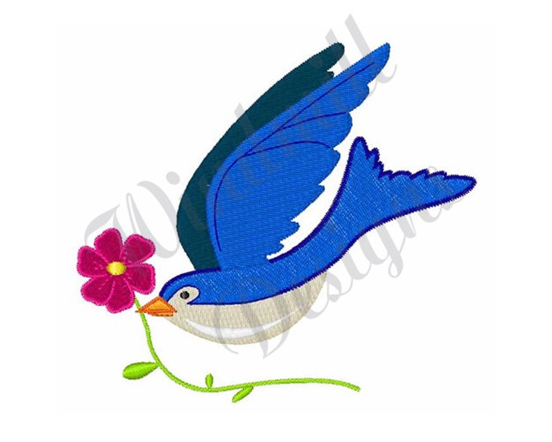 Blue Bird Carrying Flower - Machine Embroidery Design, Embroidery ...