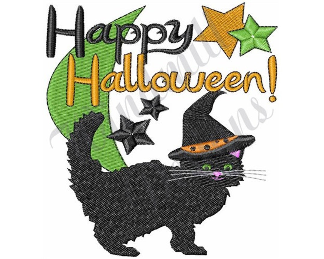 Halloween Cat & Moon - Machine Embroidery Design, Embroidery Designs ...