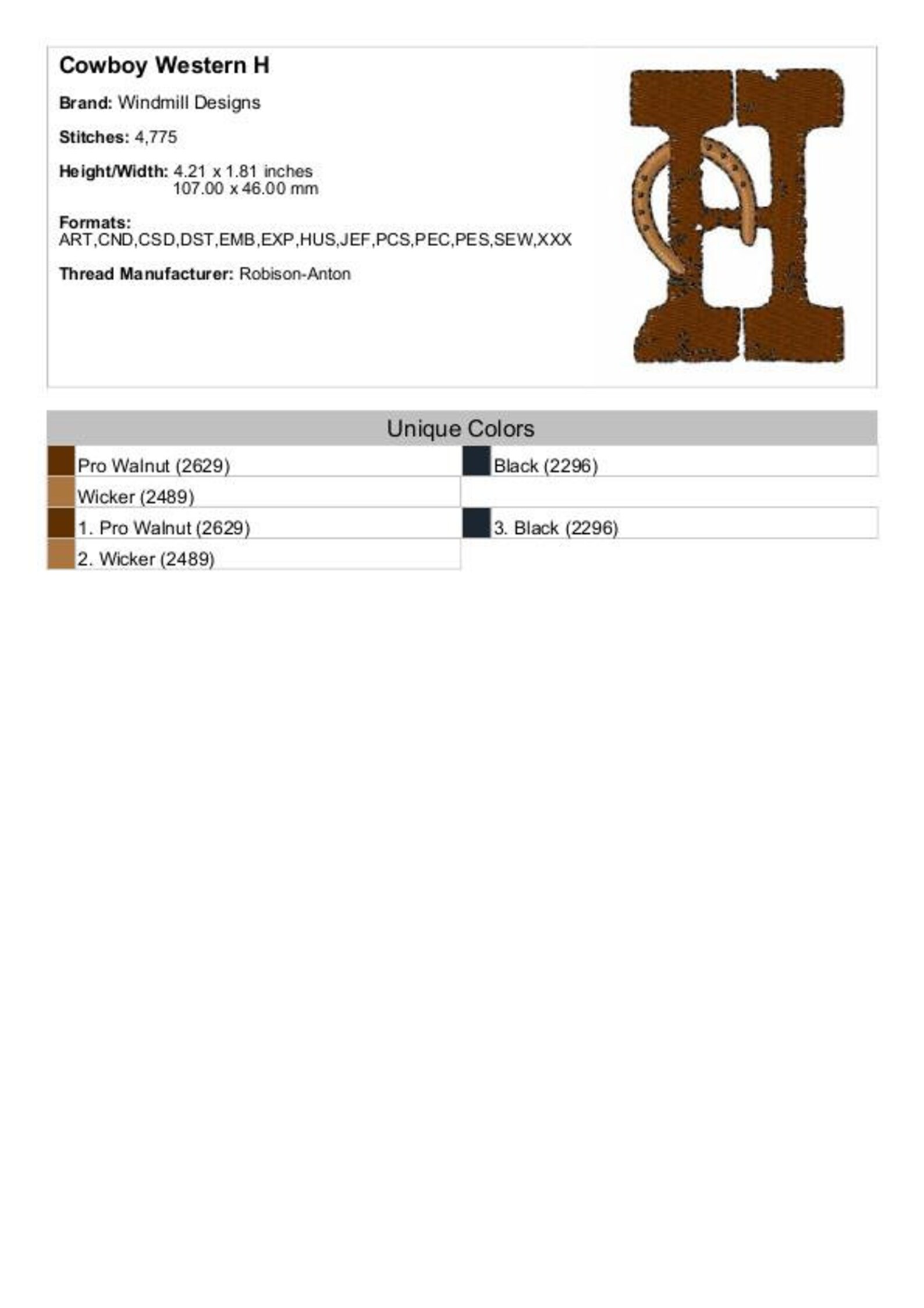 Cowboy Western Letter H - Machine Embroidery Design, Embroidery Designs ...