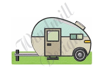 Happy Camper Machine Embroidery Design, Flamingo RV Trailer Embroidery ...