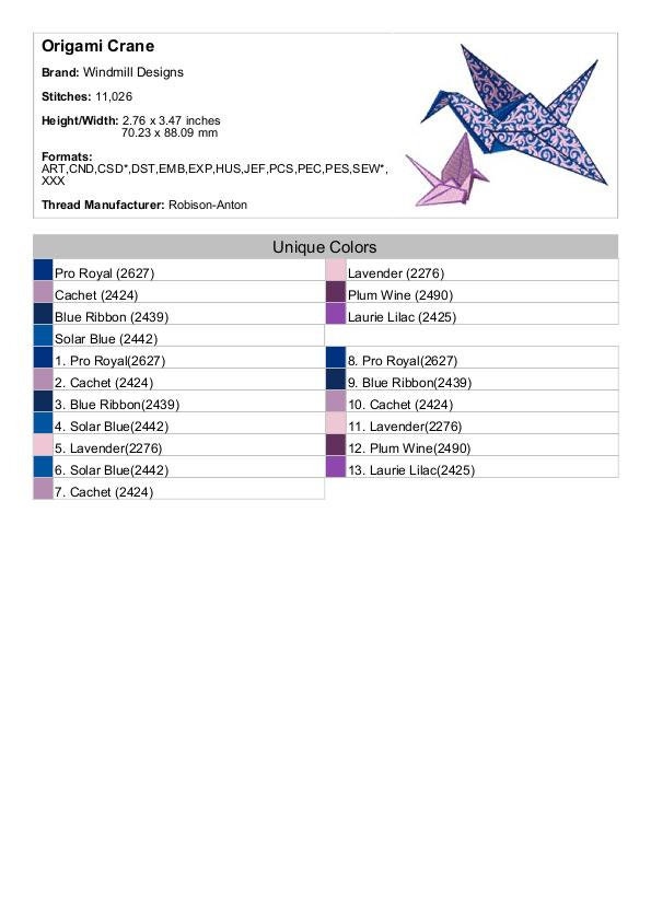 Origami Crane - Machine Embroidery Design, Embroidery Designs, Machine ...