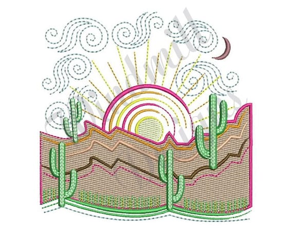 Desert Landscape Machine Embroidery Design Embroidery | Etsy