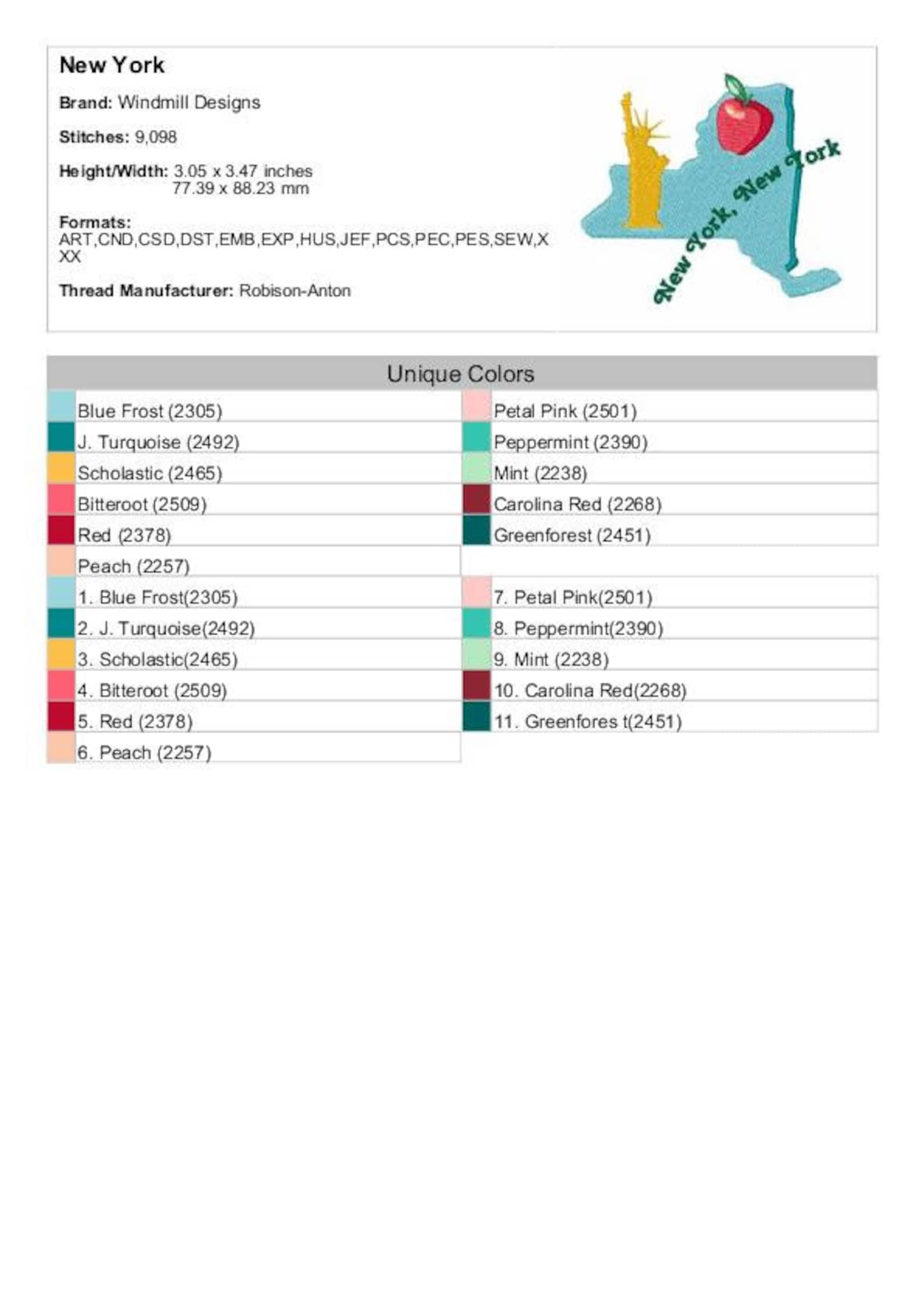 New York State Machine Embroidery Design Embroidery - Etsy