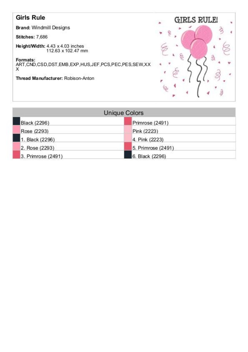 Girls Rule Balloons Machine Embroidery Design Embroidery - Etsy